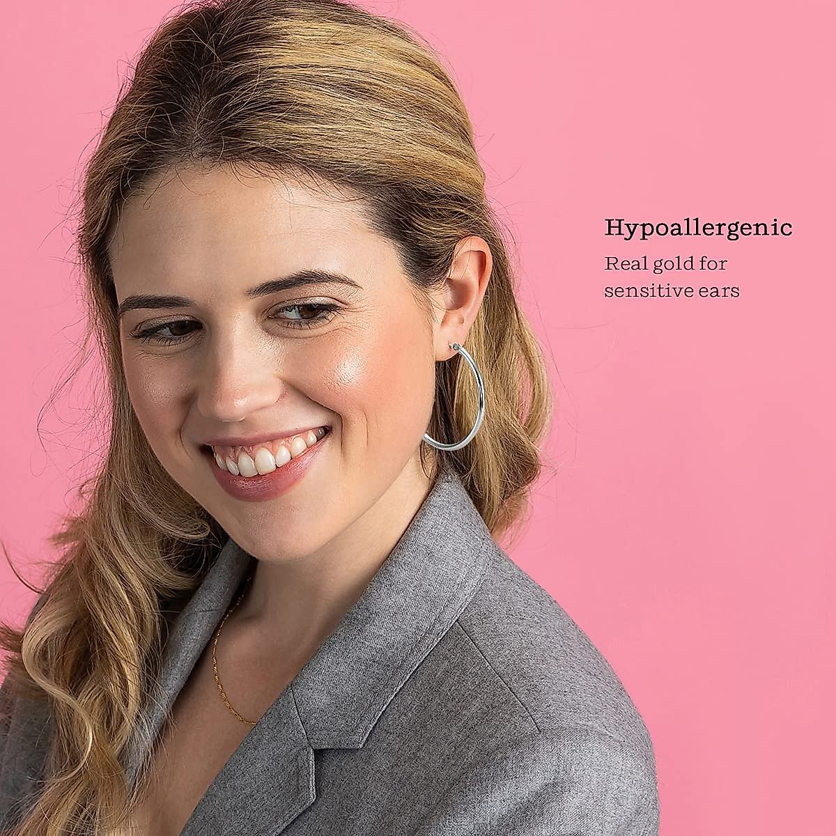 KEZEF 14K Real Gold Hoop Earrings for Women - 2mm Thickness, Lightweight Tube Hoops for Women with High Polish Finish in 14 kt White Gold - 50mm / 2" Diameter