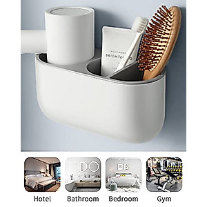 TOPHOME Hair Dryer Holder Wall Mounted Bathroom Hair Tool Organizer Blow Dryer Holder Storage Basket for Blow Dryer, Hair Straighteners, Brushes, 3 Sections(Gray&White)