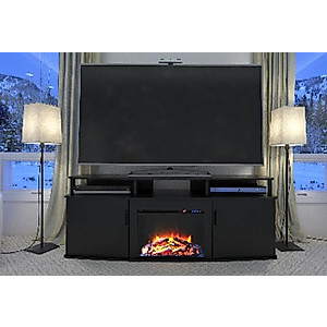 Ameriwood Home Carson Fireplace TV Stand for TVs up to 70 Inch, Replaceable Electric Fireplace Insert Heater, Realistic Log and Flame Effect, For Living Room or Bedroom, Black
