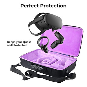 Movic® SimpleTravel™ Carrying Travel Hard Case for Oculus Quest 2 Replacement Virtual Reality VR Gaming Headset & Controller Accessories w Strap | Water Proof Cover Shell (Black+Velvet Purple)