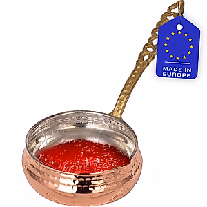 Hammered Pure Copper Cookware with Handle, Handmade Vintage Design Copper Saucepan, Turkish Butter and Milk Warmer Pan, Suitable for Oven & Stovetop, Decorative Copper Skillet (Small 3.5 in)