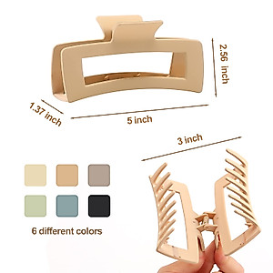 6 Pack Extra Large Hair Claw Clips for Women Girls, 5 Inch Big Rectangular Claw Clip for Long Thick Hair, Huge Matte Strong Hold Nonslip XL Jumbo Hair Claw, Hair Styling Accessories for Gifts