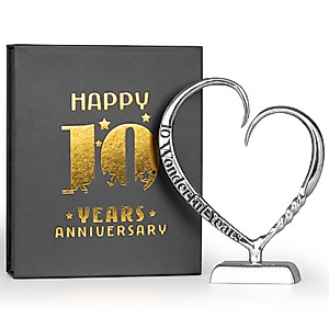 10 Year Anniversary for Her Gifts, 10th Wedding Anniversary for Couples Gifts, 10 Year Tin Anniversary Idea Gift for Wife, Hand Forged Tin Aluminum Heart Keepsake Decor, Tenth Gift for Him Anniversary