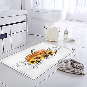 Moslion Door Mat Pumpkins and Sunflowers Fall Harvest Feather Pine Cone Tree Branch Non Slip Funny Doormat for Outdoor Indoor Decor Entry Rug Kitchen Bedroom Mat 15.7 x 23.6 Inch