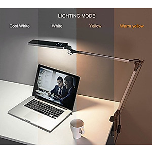 PHIVE LK-1 Metal Architect Swing Arm LED Desk Lamp / Table Lamp with Clamp (Eye-Care Technology, Dimmable, 6-Level Dimmer / 4 Lighting Modes with Touch Control, Memory Function) Task Light