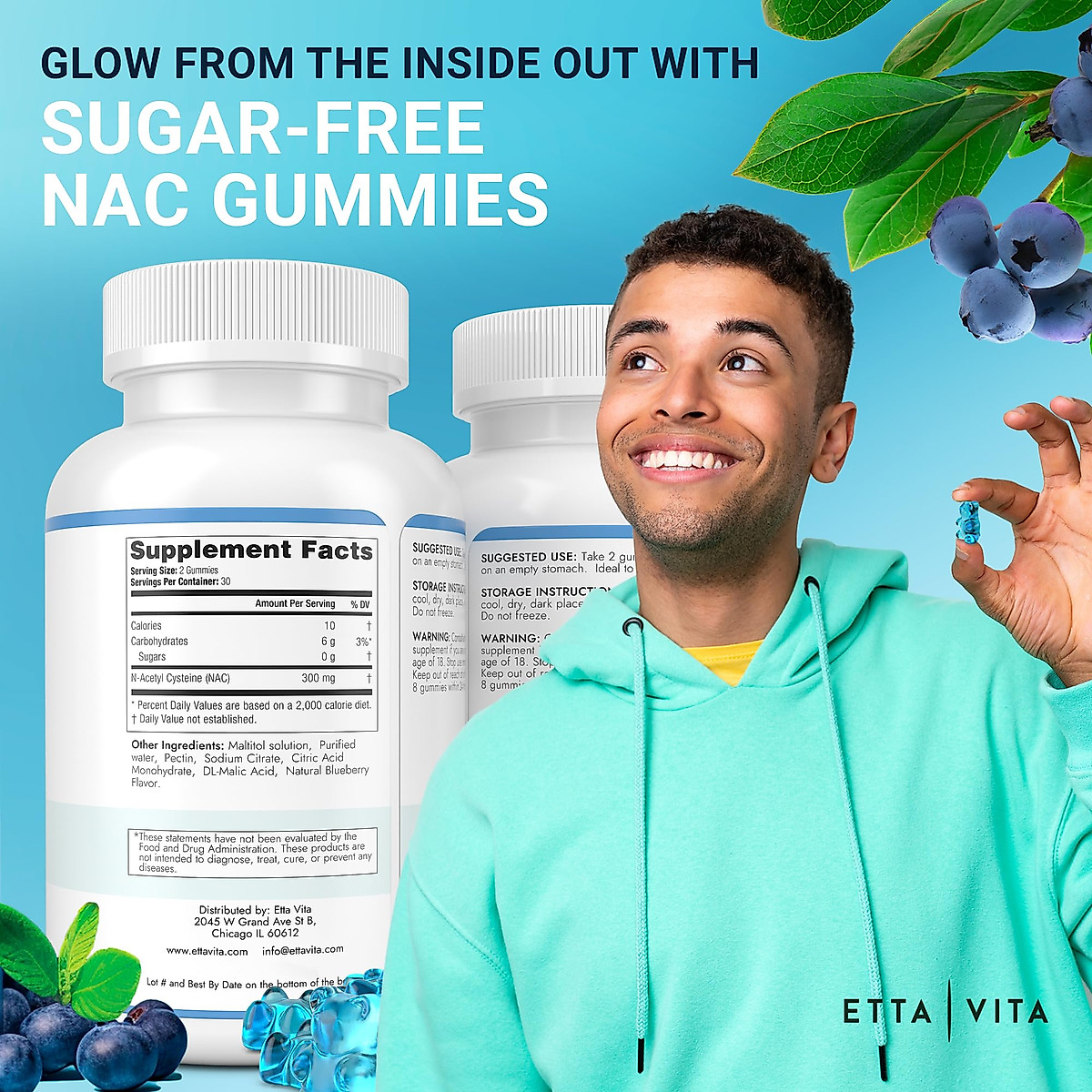 World's First Sugar-Free NAC Gummies, N-Acetyl Cysteine Supplement (MCT-Oil Coated for Absorption) NAC Supplement for Respiratory Health, Liver Detox & Cleanse, Kidney, Antioxidant Support, Vegan 60ct