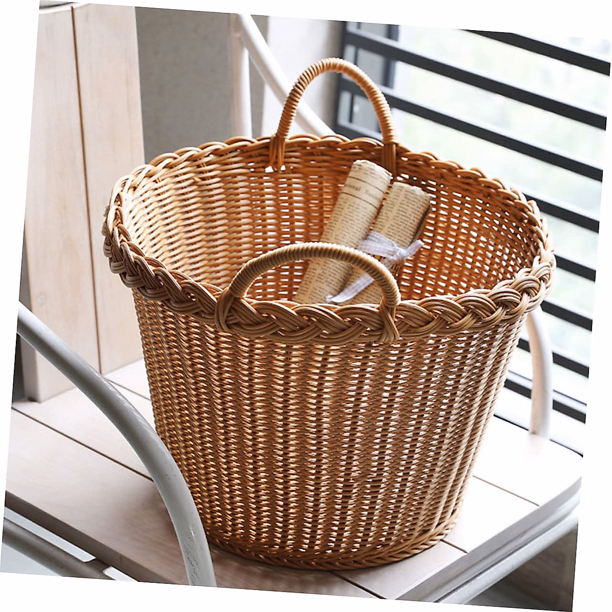 BESTOYARD Imitation Rattan Laundry Basket Laundry Basket with Handle Rattan Garbage Bin Wicker Planter Basket Rattan Woven Basket Rattan Planter Plastic Rattan Dirty Laundry Basket To Weave
