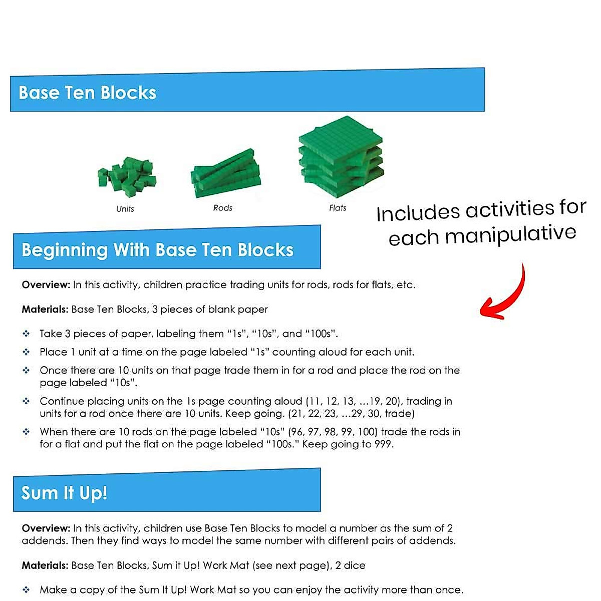 hand2mind - 93539 Take Home Math Manipulatives Kit for Kids, with Snap Cubes, Base Ten Blocks, Cuisenaire Rods, Angle Circles, and Color Tiles, Kindergarten Homeschool Supplies (293 Pieces)