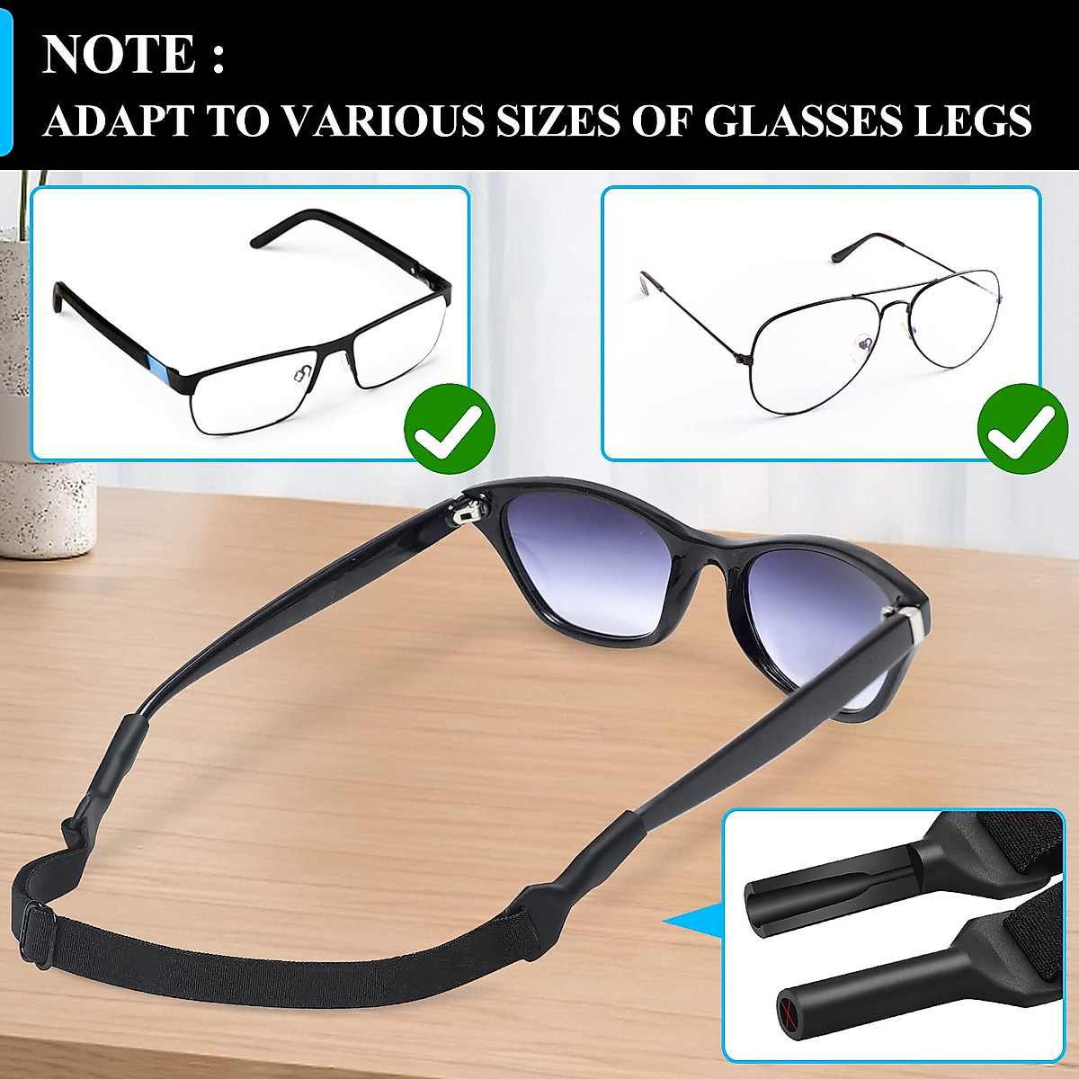 NETTEMPT Glasses Straps, Adjustable Eyewear Retainer - No Tail Sunglasses Strap For Men's Glasses Straps (2pcs 13inch)