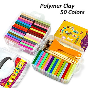 Polymer Clay 52 Colors, Modeling Clay for Kids, Non-Sticky Oven Bake Clay with Sculpting Tools and Accessories, Halloween Christmas Gift for Children and Artists.