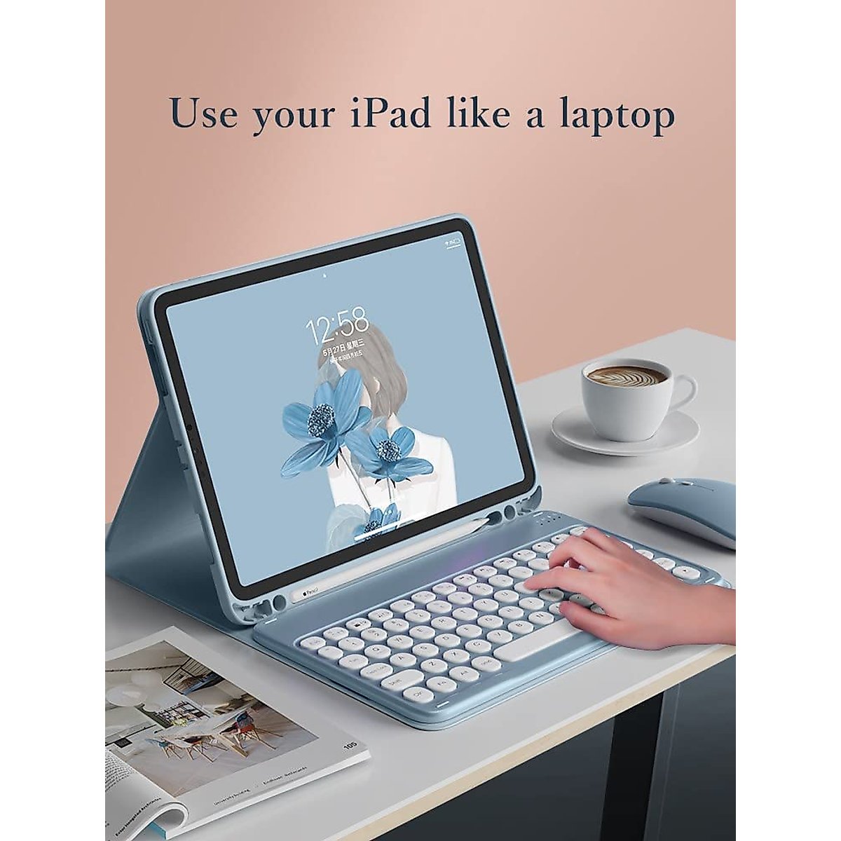 iPad 9th Generation 8th 7th Gen Keyboard Case with Mouse iPad Air 3 Pro 10.5 Color Keyboard Retro Round Key Cute Candy Colors Detachable Keyboard iPad 10.2 Cover (MintGreen)