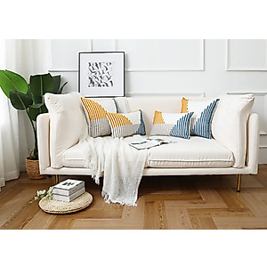 Oirpro Boho Throw Pillow Covers 18 x 18 Pack of 2 Modern Striped Patchwork Farmhouse Pillow Covers Decorative for Couch Sofa Bed Outdoor Yellow and Blue Pillow Covers