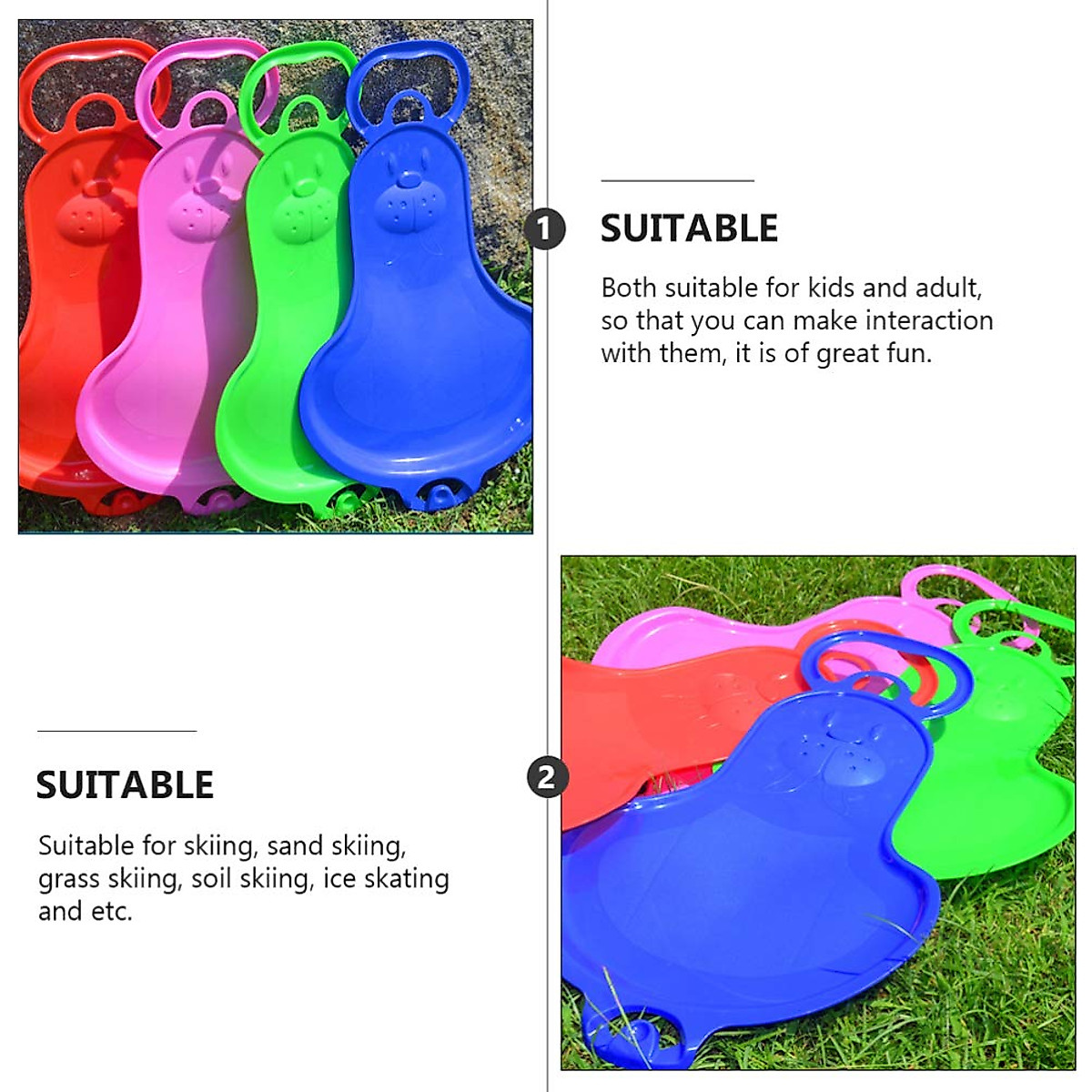 BESPORTBLE Lawn Sleigh 2pcs Snow Sleds Lightweight Flying Carpet Portable Rolling Snow Slider Disc Toy Snow Saucer Sleds Random Color Flying Carpet Sled