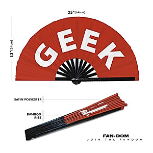 Geek hand fan foldable bamboo circuit hand fan funny gag slang words expressions statement gifts Festival accessories Rave handheld Circuit event fan Clack fans (Red)