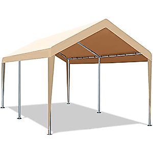 Abba Patio Portable Lightweight Carport Canopy 10 x 20 ft Easy to Assemble Garage Boat Shelter Car Tent for Party, Wedding, Garden, Outdoor Storage Shed with 6 Steel Legs, Khaki