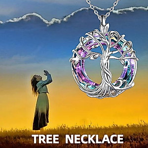 NS Online Tree of Life Necklaces Urn - 2 Pieces Cremation Jewelry for Ashes Keepsake/Circle Crystal Memorial Pendant/Funnel Filler Gifts for Women Men