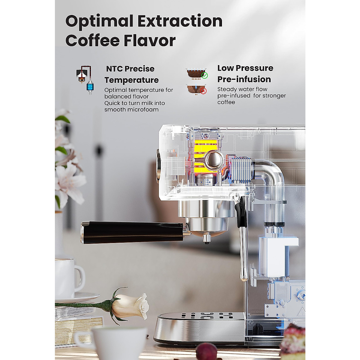 Gevi Espresso Machine 20 Bar, Professional Espresso Maker with Milk Frother Steam Wand, Compact Espresso Machines for Cappuccino, Latte, Commercial Espresso Machines & Coffee Makers, Gift for Mother