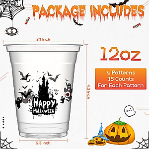 Halloween Party Cups Happy Halloween Disposable Clear Plastic Cups Printed Party Cups for Party Decoration Trick or Treat Supplies Drinkware Beer Beverage Ice Cream Snacks, 12 oz (40 Count)