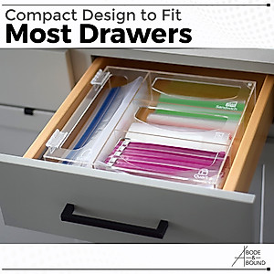 ABODE & ABOUND Ziplock Bag Organizer I Acrylic Storage Bag Organizer for Drawer I Plastic Zip Bag Organizer I Sandwich Baggie Holder and Dispenser
