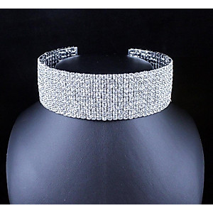 10-Row Clear Austrian Crystal Rhinestone Choker Necklace Silver Party WED N088 (10 Row Silver)
