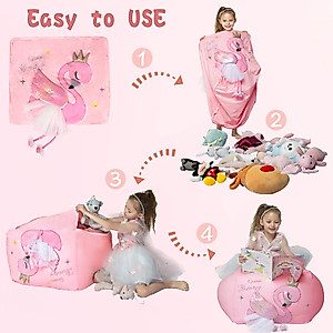 Flamingo Stuffed Animal Toy Storage for Kids Bean Bag Chair Cover Large Size 24x24 Inch Velvet Extra Soft Stuffed Organization for Girls Gift Pink Cover ONLY