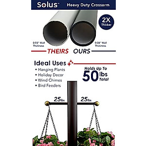Solus SCA-335BK 15" Aluminum Cross Arm Ladder Rest for Outdoor Lamp Posts and Poles, Easy to Mount, Maintenance Free and Weather Resistant, Black Bar with Gold Caps