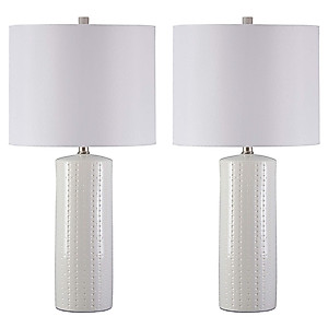 Signature Design by Ashley Steuben Textured Ceramic Table Lamp, 2 Count Lamps, 25", Solid White