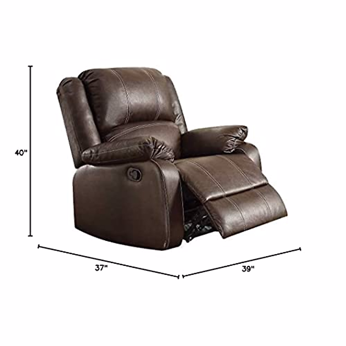 ACME Furniture Zuriel Rocker Recliner - Brown PU, Comfortable Reclining Chair for Small Spaces, Easy Chair with Pocket Coil Seating