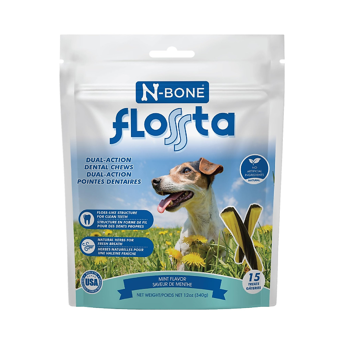 N-Bone FLOSSta Dual Action Dental Chews Mint Flavor, 12-oz Bag