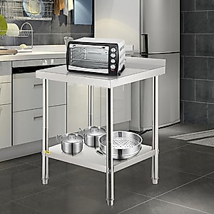 VEVOR Stainless Steel Prep Table, 30 x 24 x 35 Inch, 440lbs Load Capacity Metal Worktable with Backsplash and Adjustable Undershelf, Commercial Workstation for Kitchen Restaurant