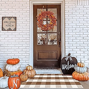 Buffalo Plaid Outdoor Rug Doormat Farmhouse Checkered Front Porch Rug Machine Washable Woven Cotton Layered Door Mats for Indoor Entryway Kitchen Bedroom (24"x51", Coffee and White)