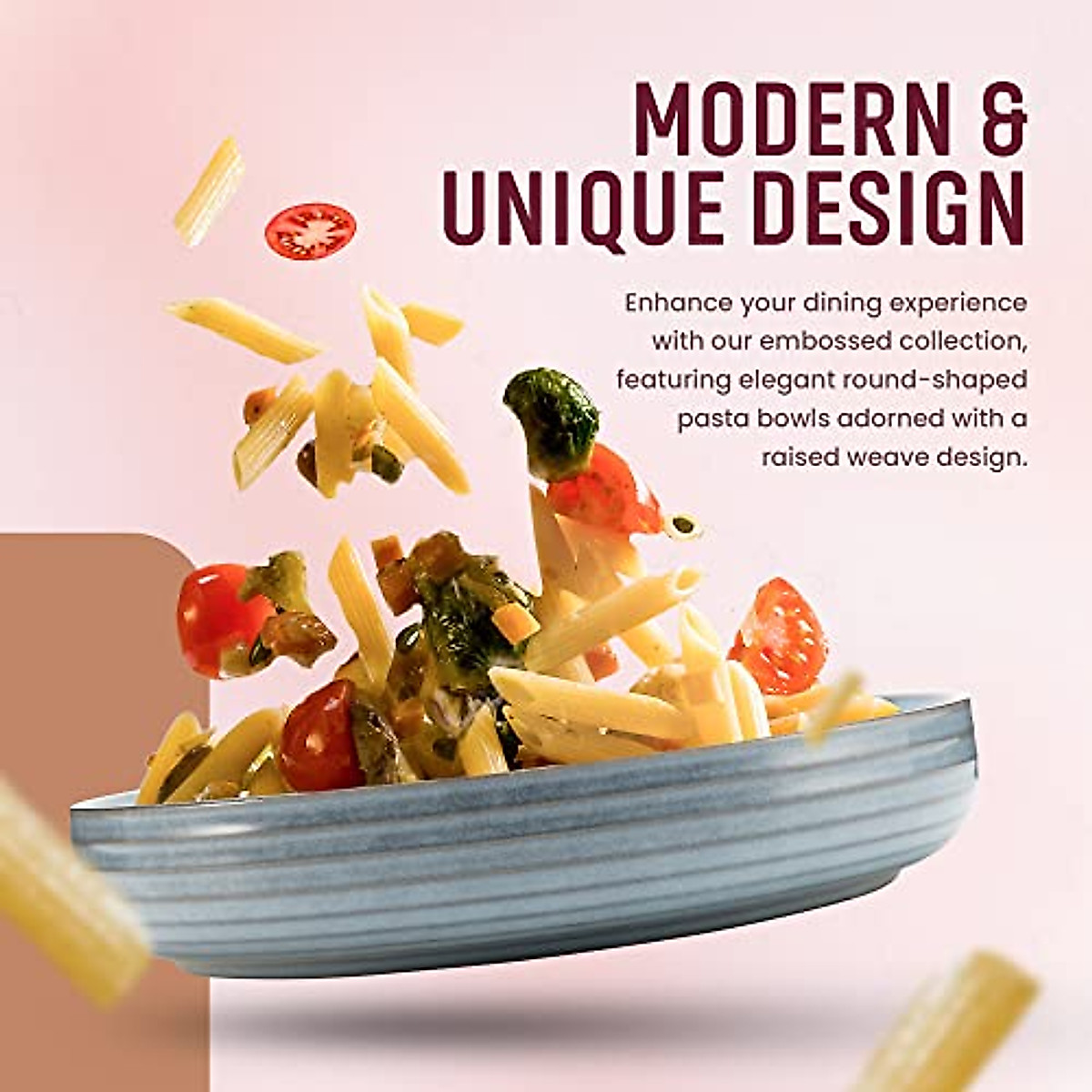 American Atelier Pasta Bowls Set of 4-20 oz, Microwave and Dishwasher Safe, Wide Shallow Stoneware Salad Bowl Set, Dinnerware Plates for Serving Dinner, Kitchen, and Eating (Light Blue)