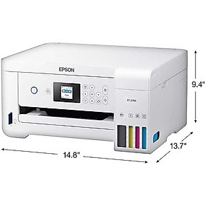 Epson EcoTank ET 2760 Wireless Color Inkjet Cartridge-Free All-in-One Supertank Printer, Mobile Print, Copy Scan, Auto 2-Sided Printing, Voice Activated, with Bonus Black Ink