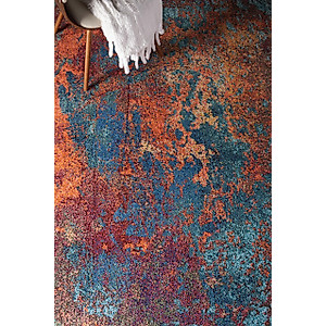 Nourison Celestial Red/Blue Atlantic 7'10" x 10'6" Area -Rug, Contemporary, Abstract, Easy -Cleaning, Non Shedding, Bed Room, Living Room, Dining Room, Kitchen, (8' x 11')