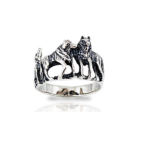 Blue Apple Co. Wolves Band Ring 925 Sterling Silver Wolf Pack Ring Wolves, Size - 8