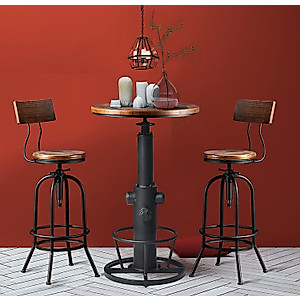 BOKKOLIK Vintage Bistro Table Height Adjustable 38.6-44.4inch Industrial Bar Table for Kitchen Dining Room Coffee House Pub Office Swivel Round Wooden Top for 2-3 People