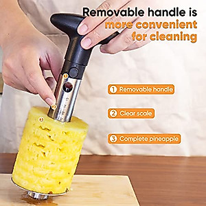 OOKUU Pineapple Corer Cutter, Stainless Steel Fruit Pineapple Peeler Slicer [Upgraded, Reinforced, Thicker Blade], Pineapple Core Remover with Measure Mark, Kitchen Tool for Diced Pineapple Rings