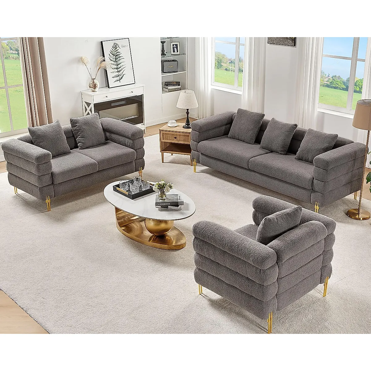 AMERLIFE Loveseat Sofa, 2 Seater Couch- Deep Seat Sofa Couch, Comfy Sofa for Living Room- Grey Couch