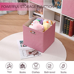 Fboxac Pink Cube Storage Organizer Bins 13x13x13 Inch, 4 Pack Collapsible Organization Baskets with Handles, Thick Fabric Foldable Storage Box, Storage Baskets for Kallax Shelf Bookcase Closet Cabinet