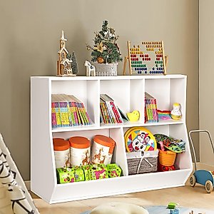 PACHIRA E-Commerce Kids Bookshelf, 35.4" W X 29.5''H X 11.8" D, Storage Organizer with Bookcase, Toy Storage Cabinet, Open Wooden Book Display for Playroom, Bedroom, Nursery, School, White