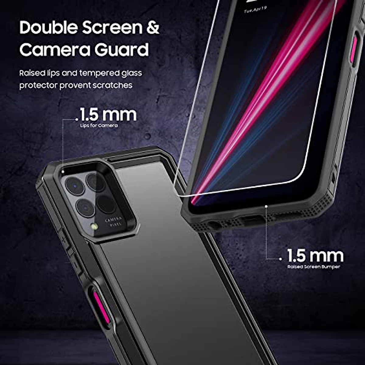 LEKEVO for REVVL 6 Pro 5G / REVVL 6X Pro 5G Case, with Screen Protector, Military Grade Drop Proof Dual Layer Heavy Duty Rugged Protective Phone Shell (Black)