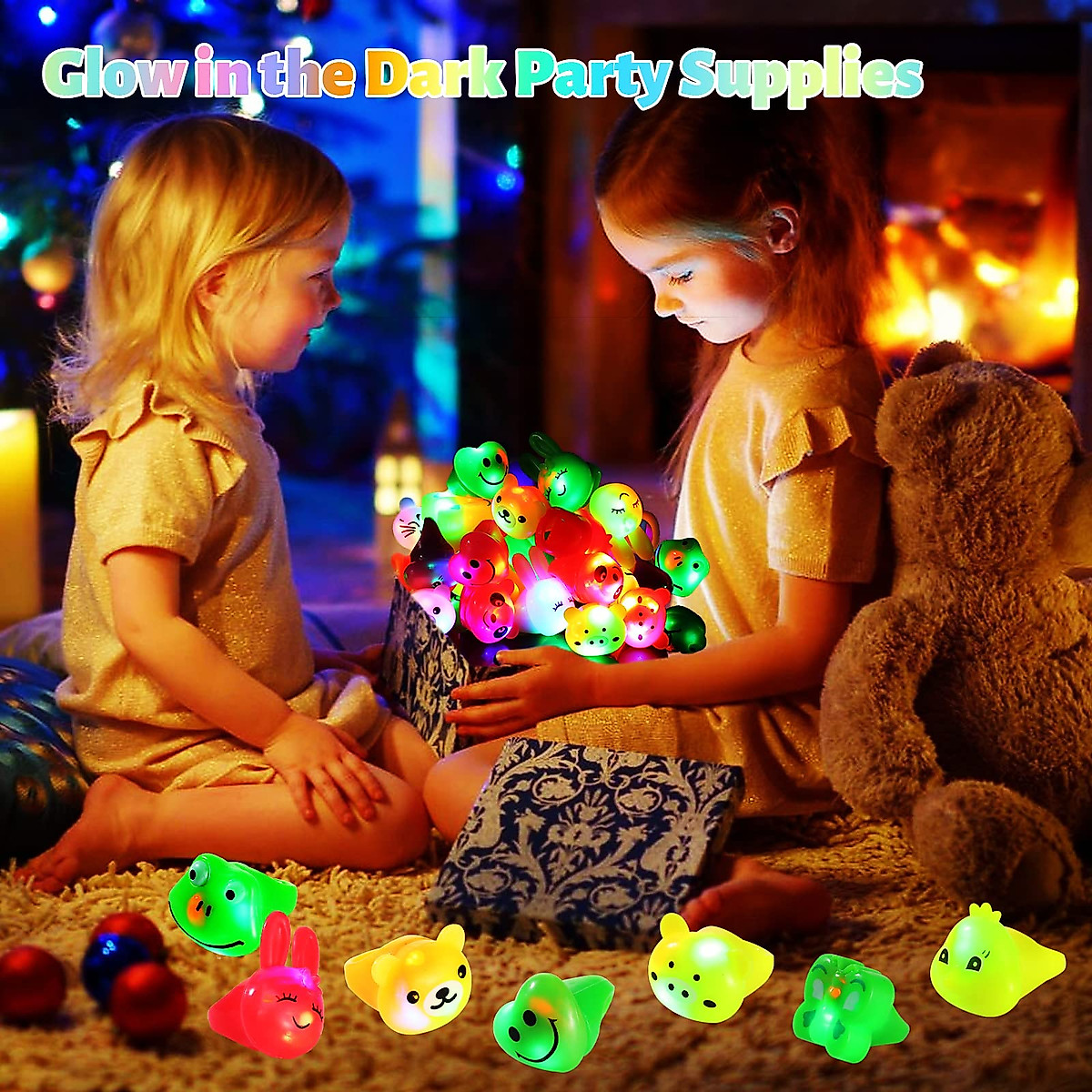 Mikulala 36 Pack Light Up Rings Glow in The Dark Party Supplies, Light up Party Favors, Goodie Bag Stuffers, Birthday Christmas Party Favors Classroom Prizes Cute Animal Treasure Box for Kids