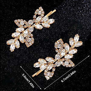 Waydress 4 Pcs Rhinestone Bridal Hair Clip Leaf Wedding Hairpin Bride Crystal Hair Barrette Accessories for Women(Gold, Rhinestone Style)