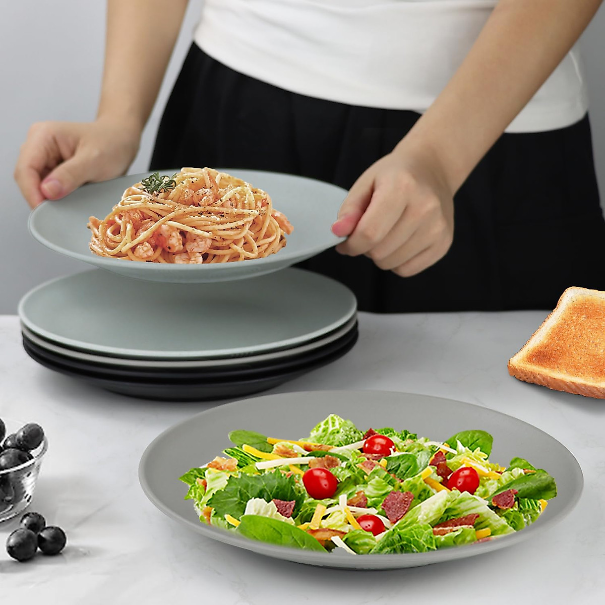 PYRMONT 9-Inch Plastic Plates Reusable Plastic Plates Camping Plates of 6 Lightweight Wheat Straw Plates Dishes Plates Set Salad Plates Dinner Plates Dishwasher & Microwave Safe, BPA Free