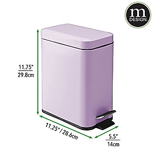 mDesign Small Modern 1.3 Gallon Rectangle Metal Lidded Step Trash Can, Compact Garbage Bin with Removable Liner Bucket and Handle for Bathroom, Kitchen, Craft Room, Office, Garage - Wisteria Purple