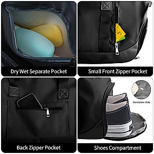 Suruid Sports Gym Bag for Women and Men Travel Duffel Bag Overnight Shoulder Bag Weekender Carry On Workout Bag Portable Sports Tote Bag Lightweight with Shoes Compartment & Wet Pocket (Black)