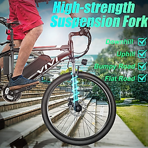 Vivi Electric Bike for Adults 26 Inch 500W Ebike for Adults Removable 48V Battery, Electric Mountain Bike 21 Speed Gears, Electric Bicycle 50 Miles/Pedal Assist, UL 2849 Certified