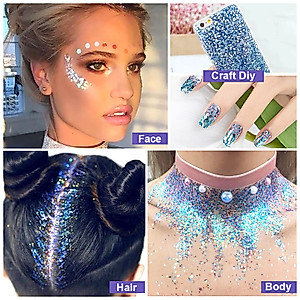 6 Colors Face Body Glitter Gel Set, Shimmer Chunky Glitters Cream for Eyes Hair Nails Makeup, Long Lasting Sparkling Mermaid Holographic Sequins Paste for Festival Art Party Halloween Makeup Gift Kit