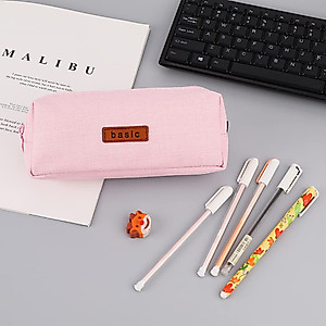 Oyachic Small Pencil Case Zipper Coin Pouch Canvas Pen Holder Marker Cosmetic Makeup Bag for Office Compact Adult Business,Pink