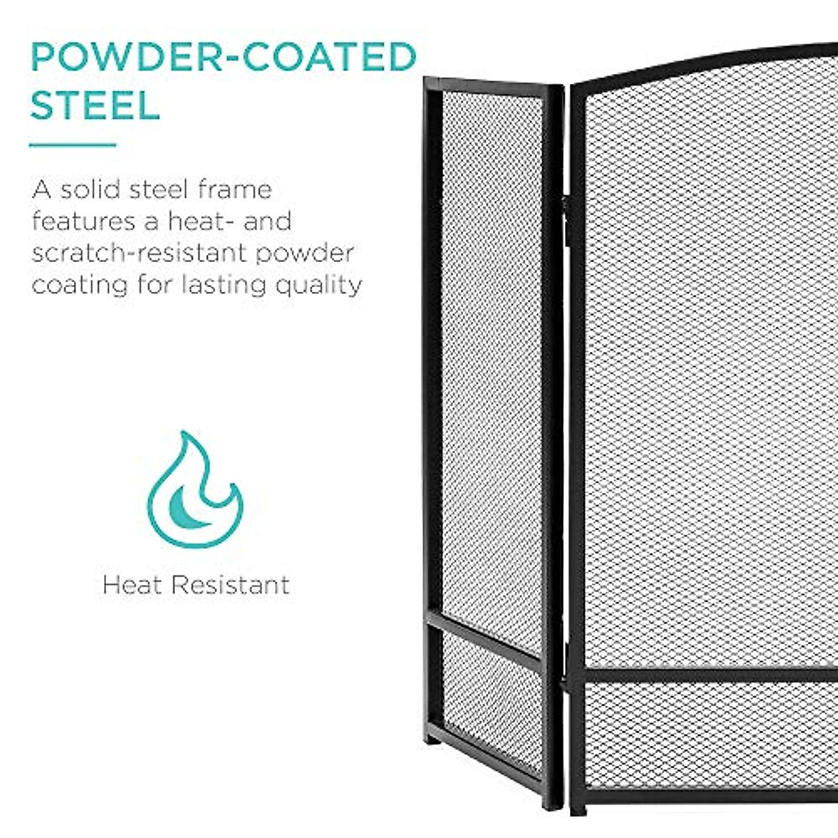 Best Choice Products 47.5x27.25in 3-Panel Simple Steel Mesh Fireplace Screen, Fire Spark Guard Grate for Living Room Home Decor w/Rustic Worn Finish - Black